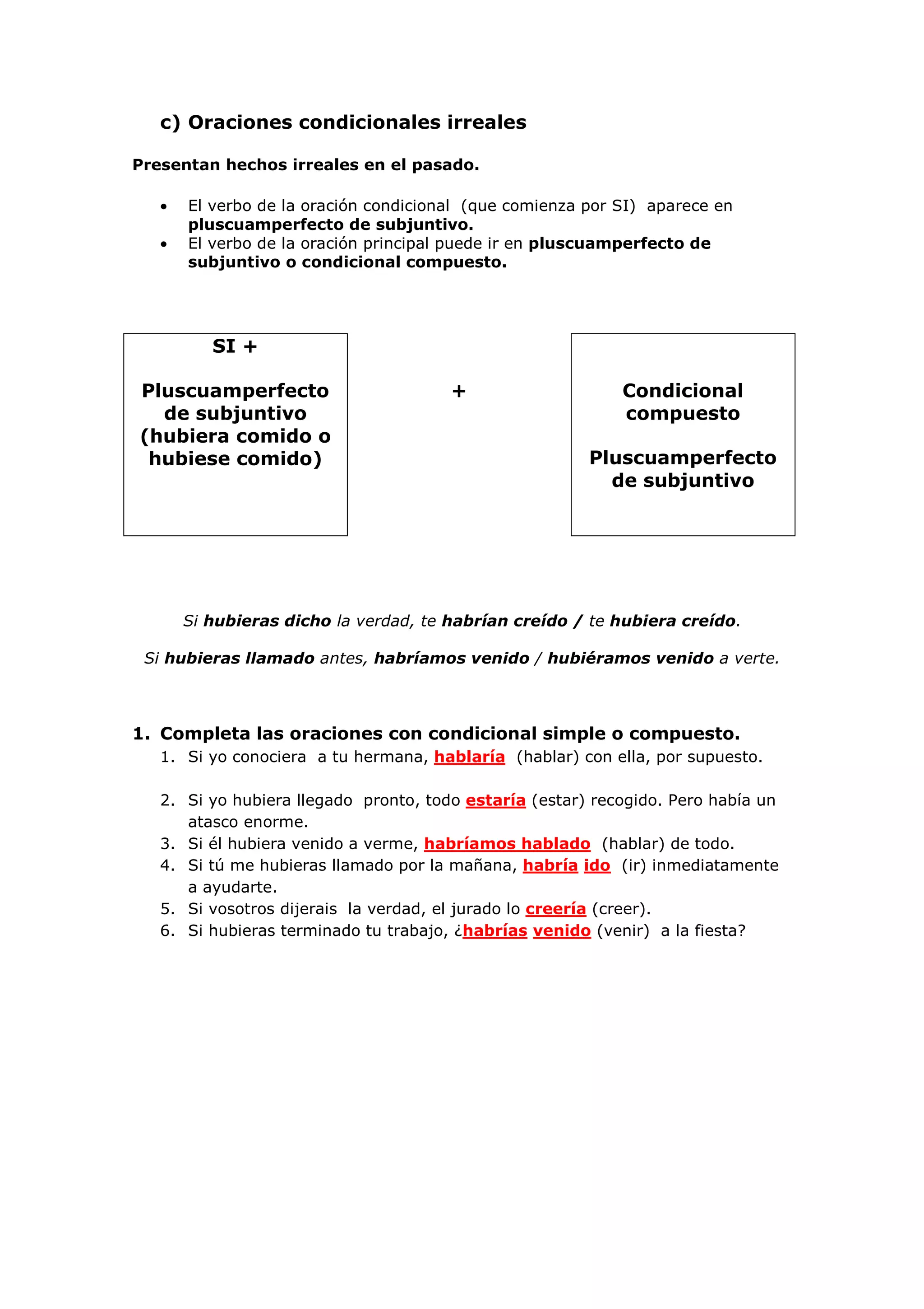 Formacion de las oraciones condicionales | PDF