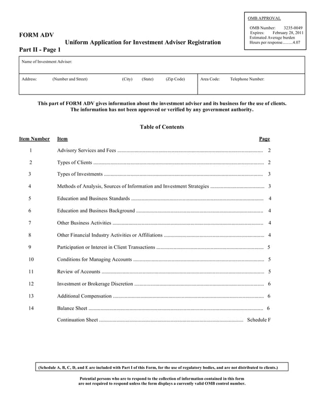 Form ADV Part II Schedule F | PDF