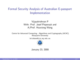 Formal Security Analysis of Australian ePassport Implementation | PDF