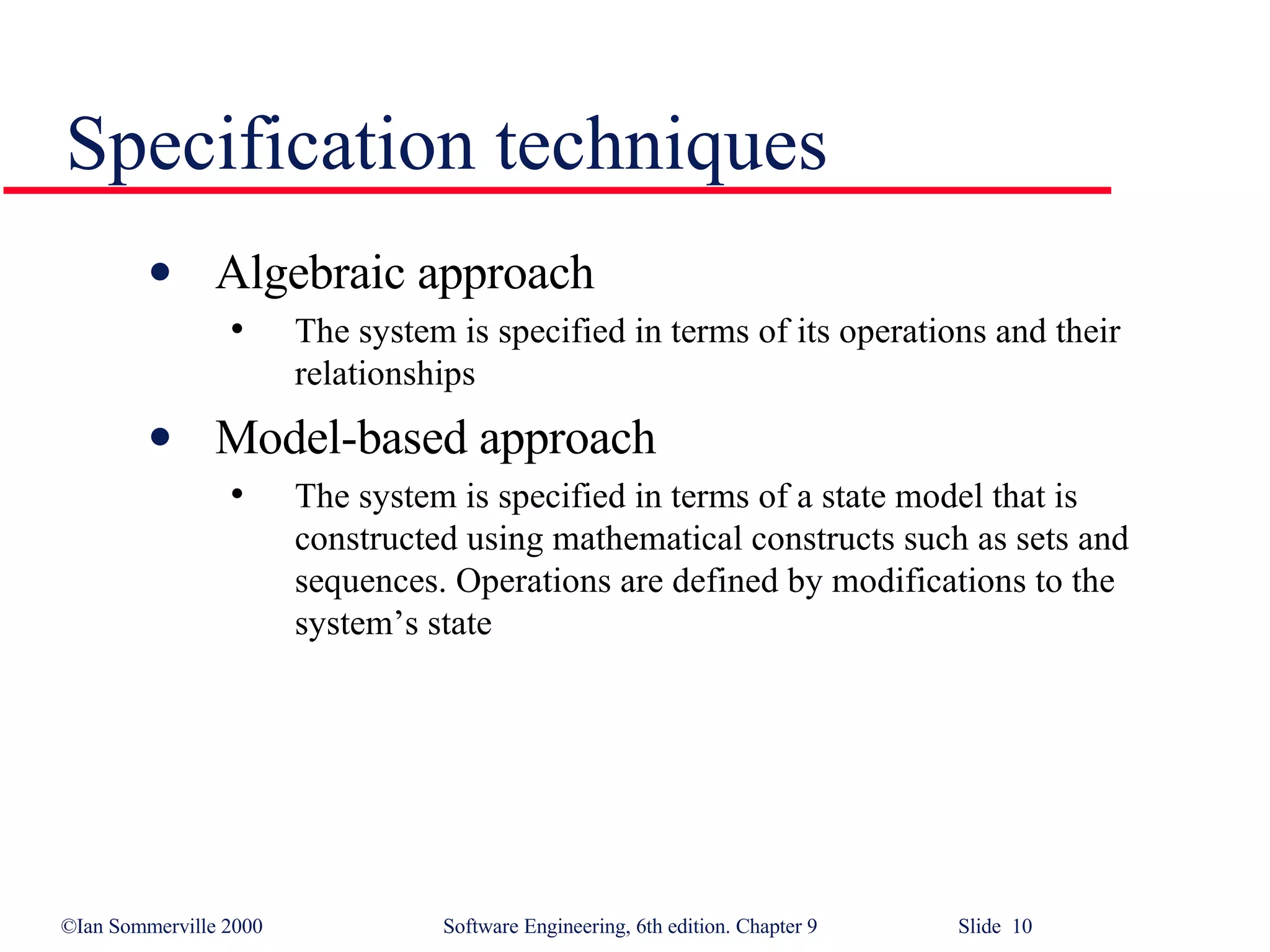 Formal Specification In Software Engineering Se9 Ppt Programming