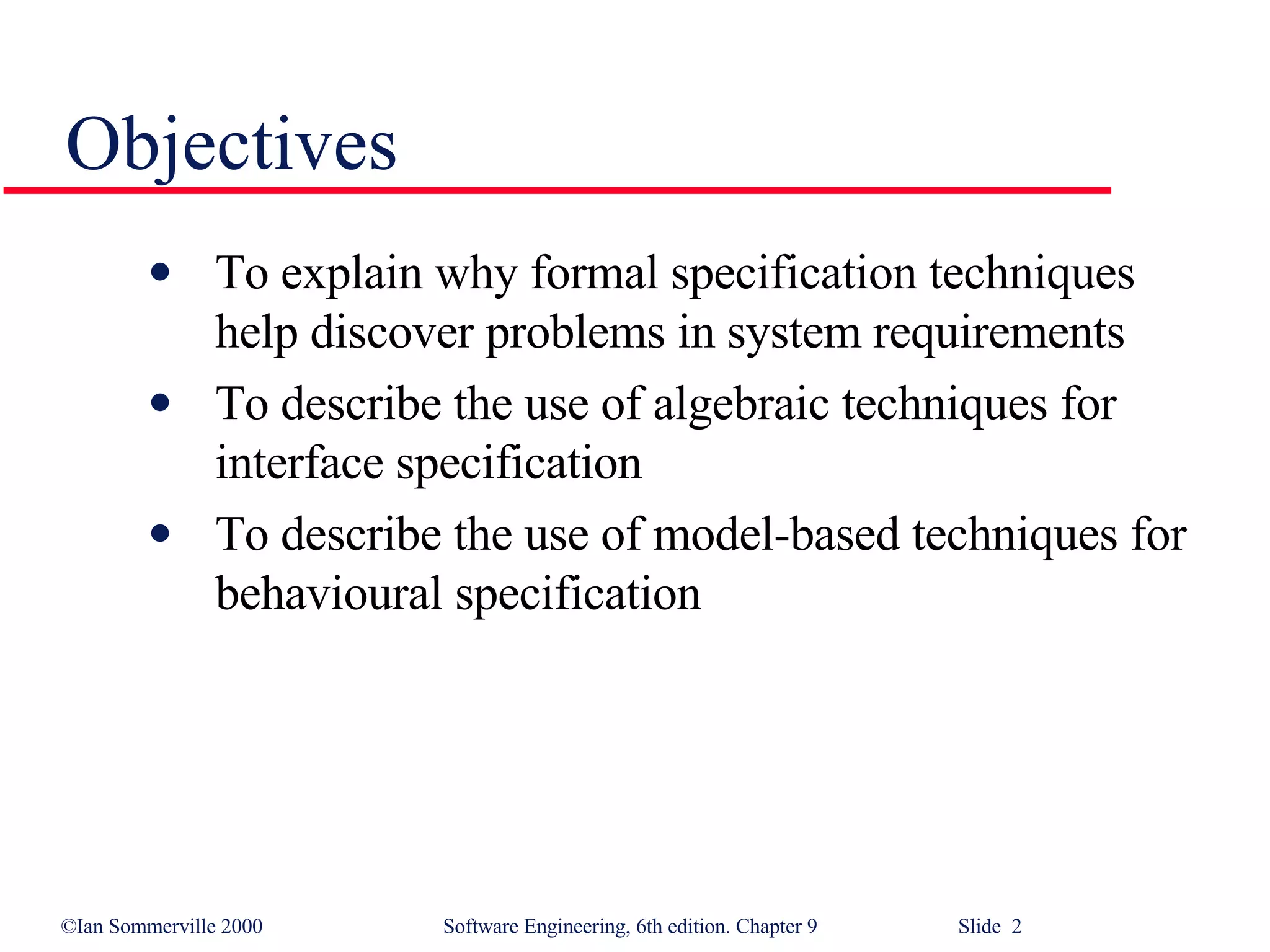 Formal Specification in Software Engineering SE9 | PPT