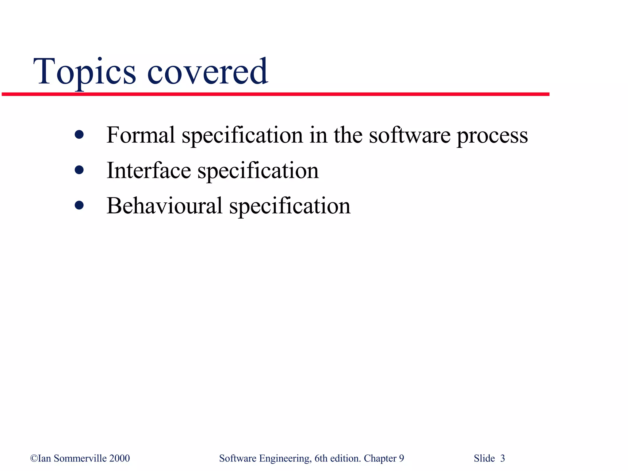 Formal Specification in Software Engineering SE9 | PPT