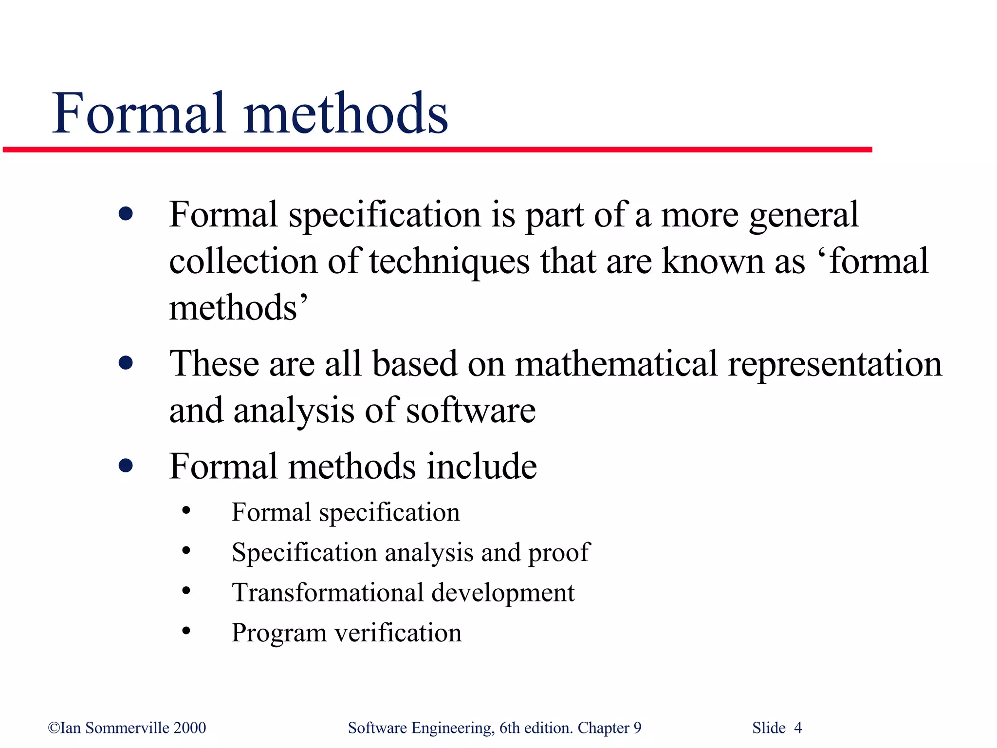 Formal Specification In Software Engineering Se9 Ppt Programming