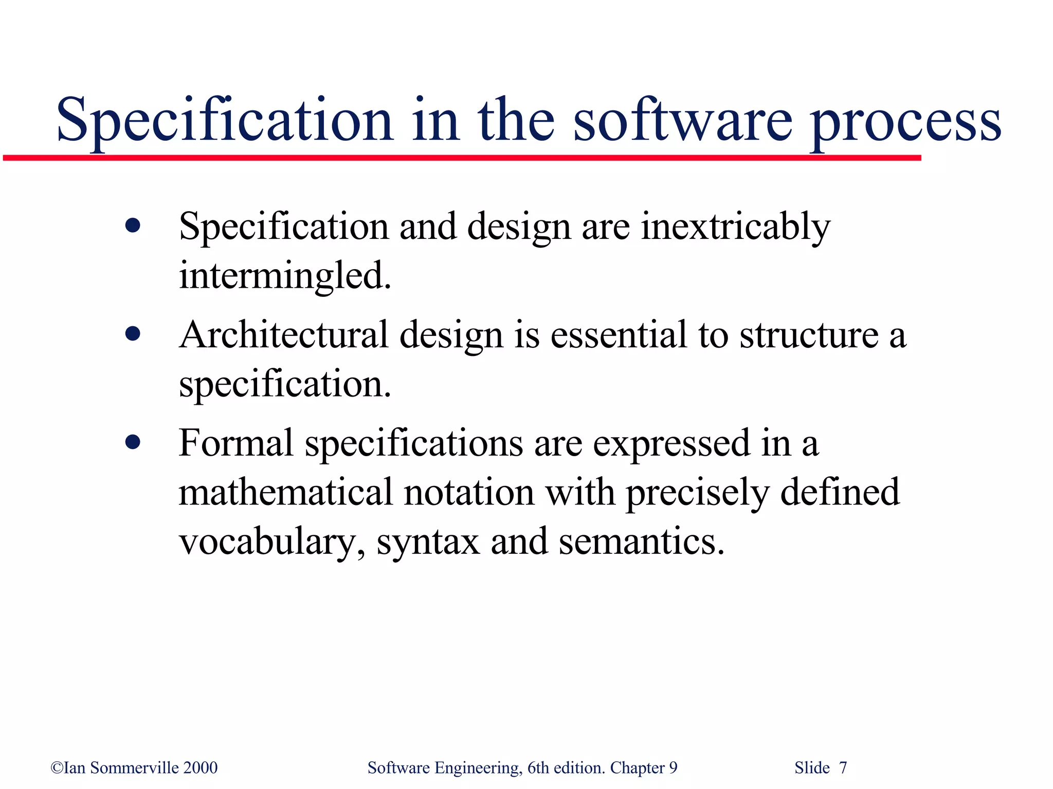 Formal Specification in Software Engineering SE9 | PPT