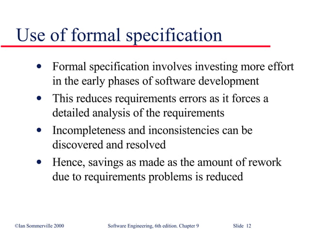 Formal Specification in Software Engineering SE9 | PPT | Programming Languages | Computing