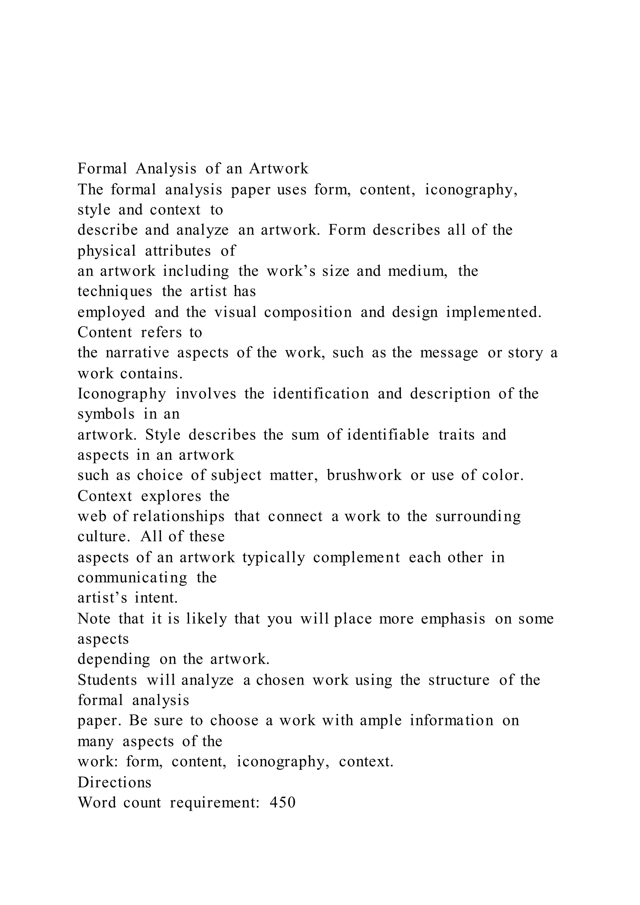 Formal Analysis of an Artwork The formal analysis paper uses | DOCX