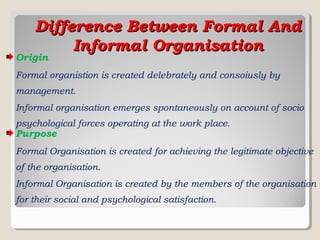 formal and informal organisation ppt | PPT