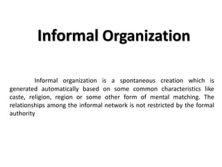Formal and informal organizational structure | PPT