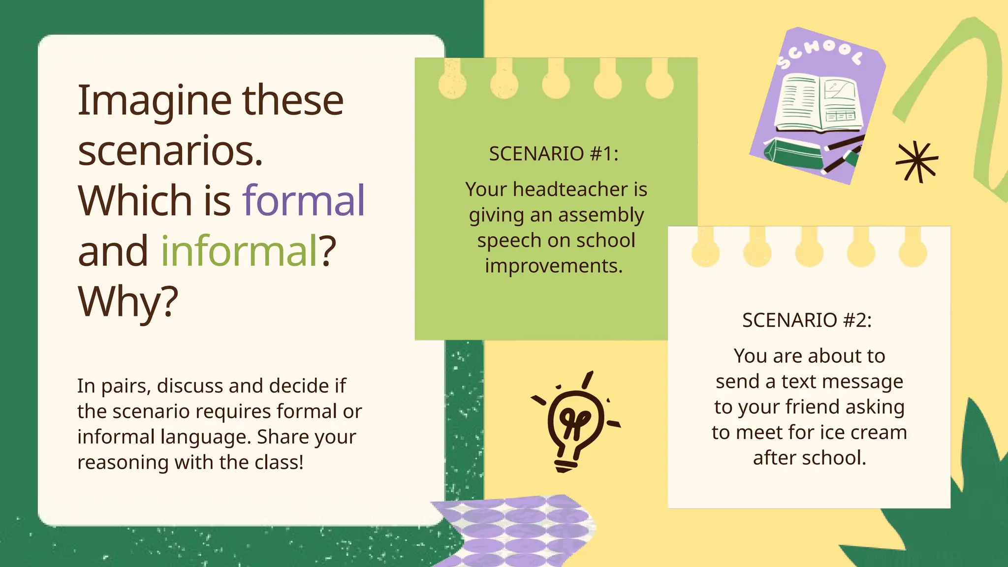 Formal and Informal Registers Education Presentation in Green Yellow ...