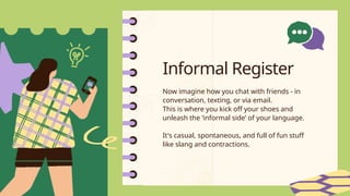 Formal and Informal Registers Education Presentation in Green Yellow Bright and Colorful Collage ...
