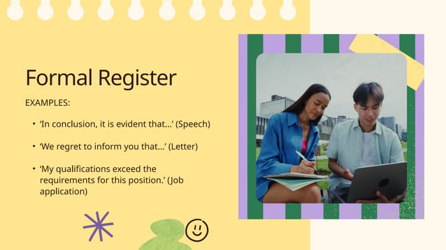 Formal and Informal Registers Education Presentation in Green Yellow ...