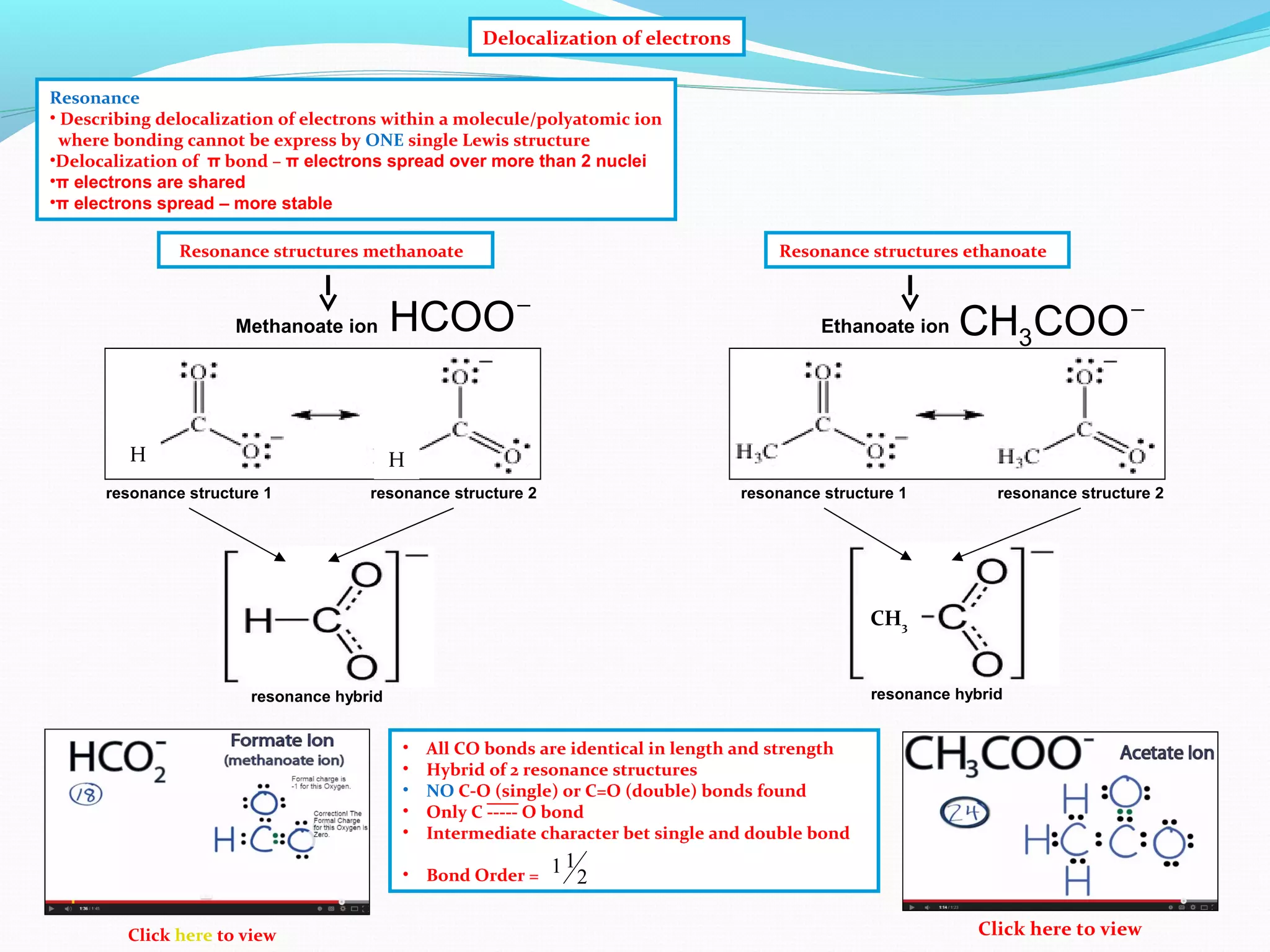 IB Chemistry on Resonance, Delocalization and Formal Charges | PPT