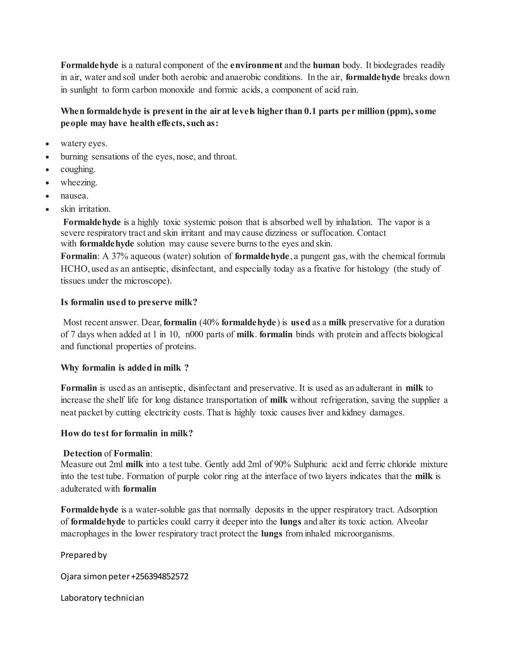 Formaldehyde effect | DOCX