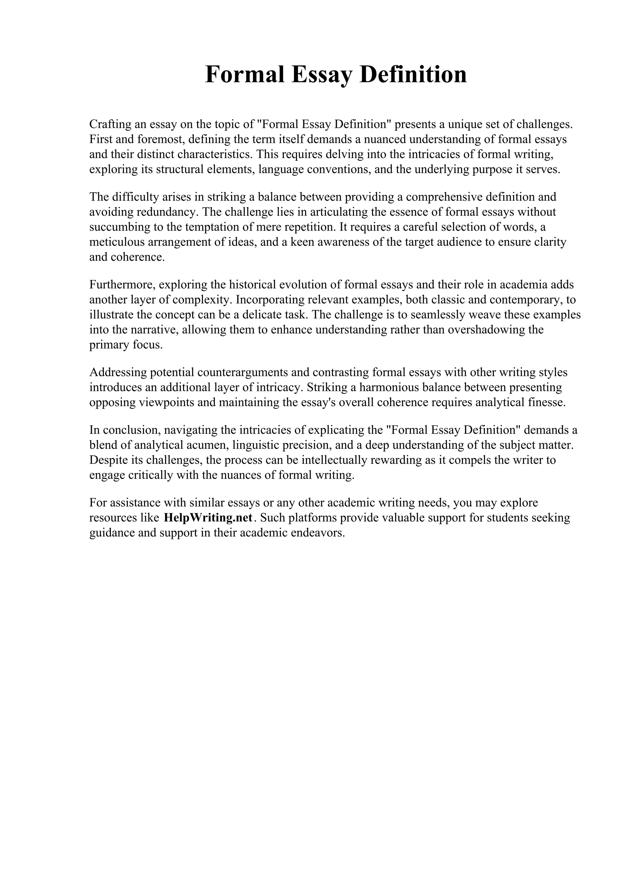 Formal Essay Definition | PDF