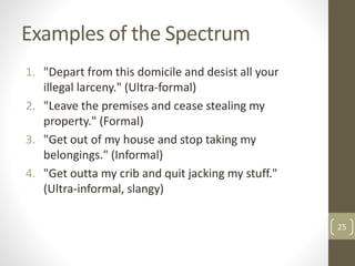 Formality vs Informality in English | PPTX | Technology & Computing