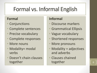 Formality vs Informality in English | PPTX | Technology & Computing