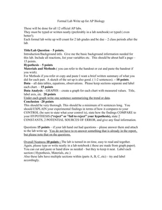 Formal Lab Write Up For Ap Biology | DOC