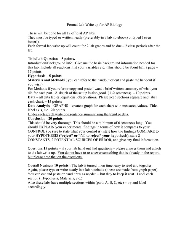 Formal Lab Write Up For Ap Biology | PDF