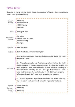 Formal letter (Format, Examples, Exercises) | PDF