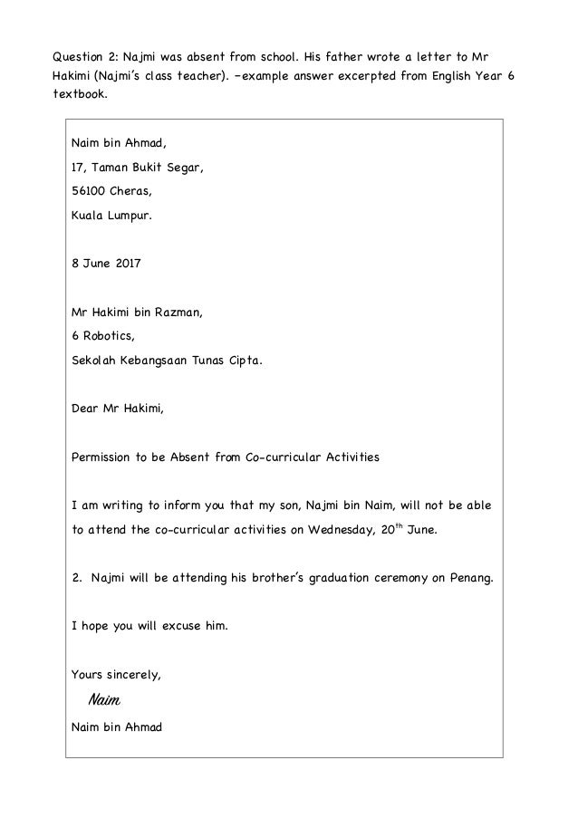 Informal Letter Format Upsr Informal Letter Format Upsr