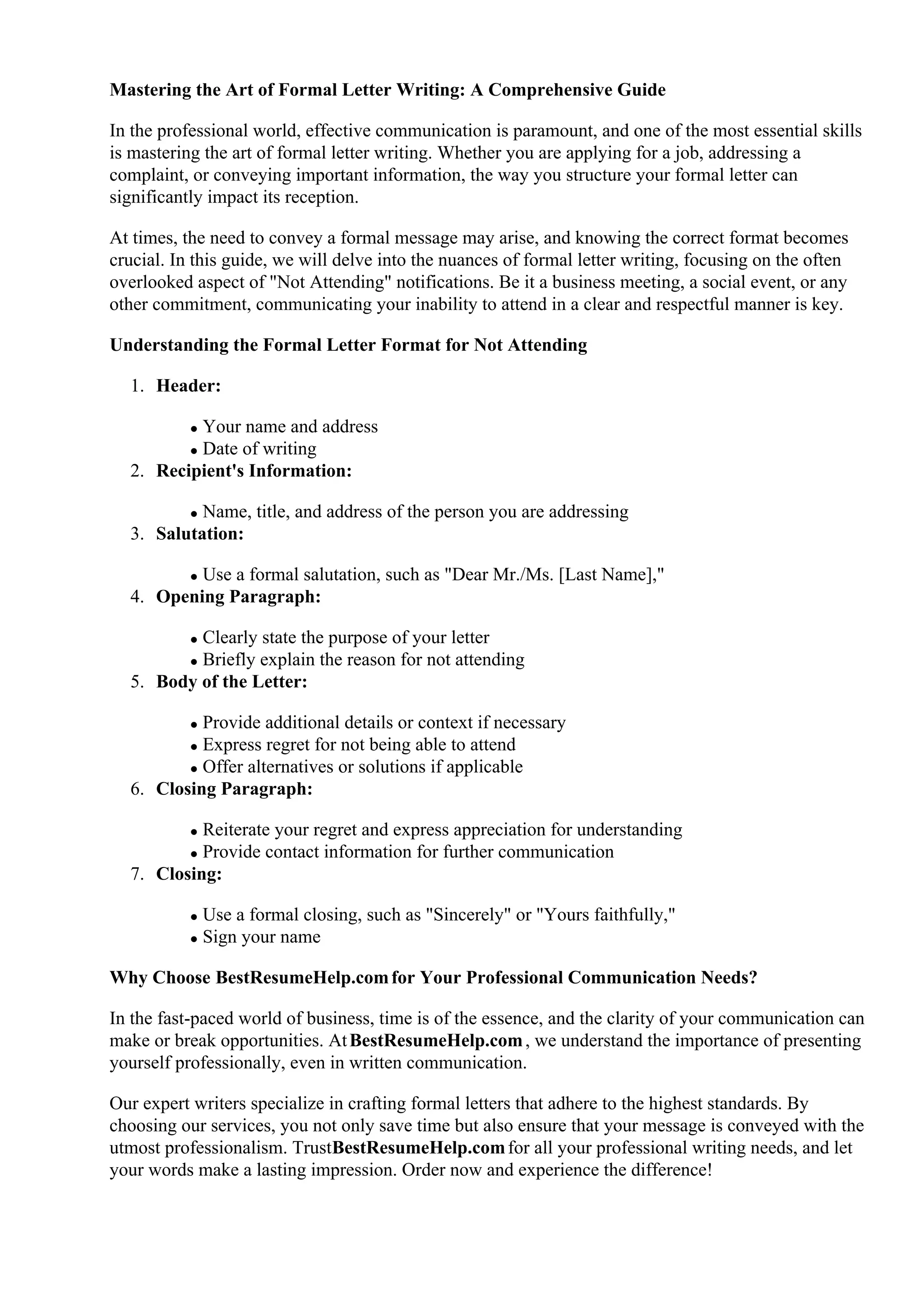 Formal Letter Format Not Attending Class | PDF