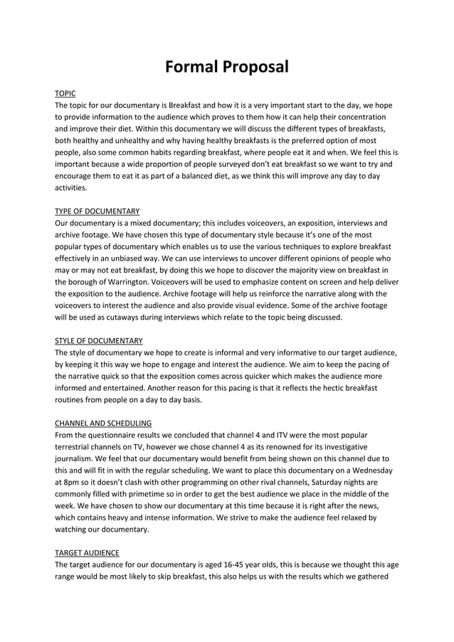 Formal proposal | DOCX | Documentary | Genres