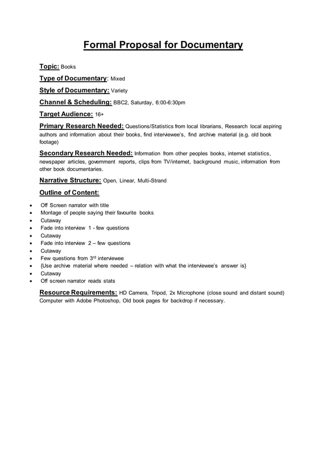 Formal proposal for documentary | PDF