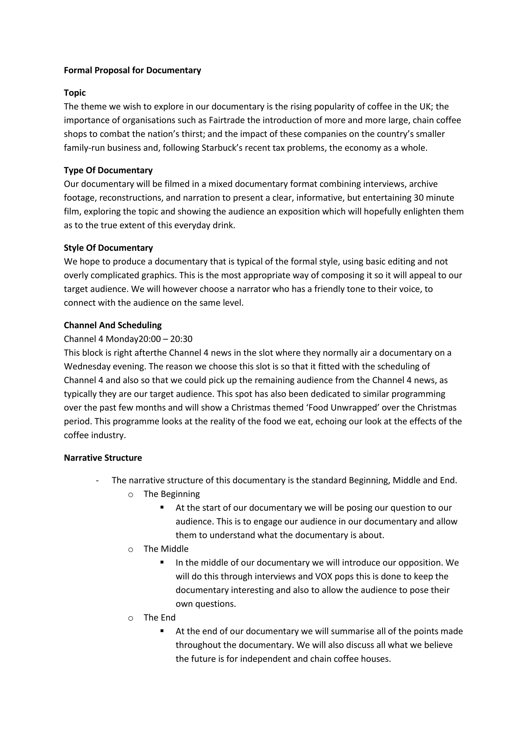 Formal proposal for Documentary | PDF