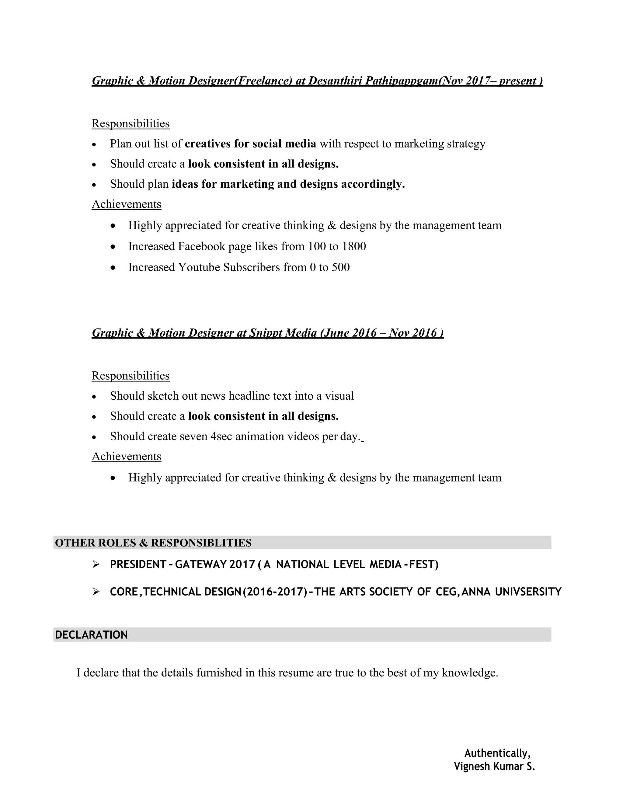 Formal resume vignesh | PDF