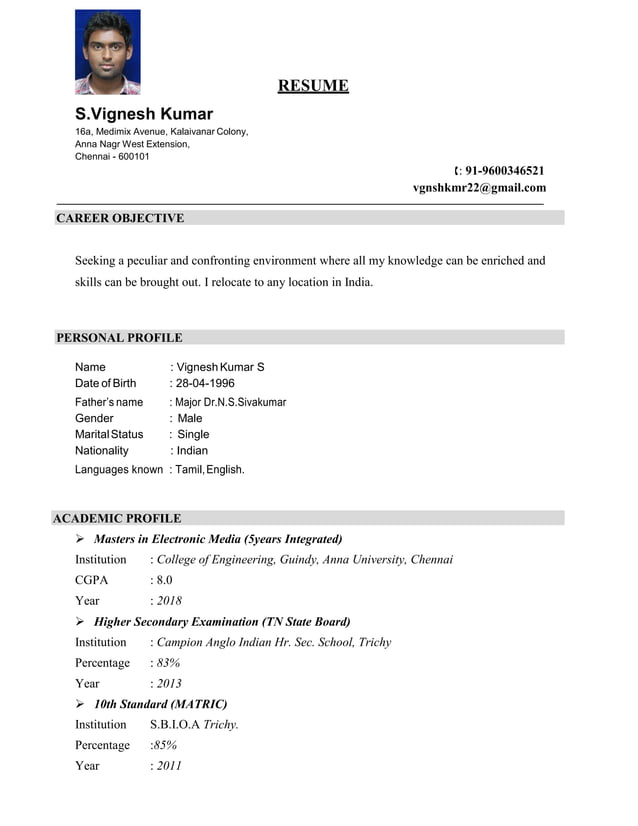 Formal resume vignesh | PDF
