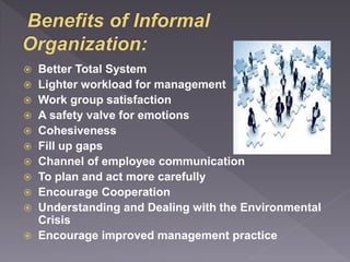 Formal vs informal organization | PPTX