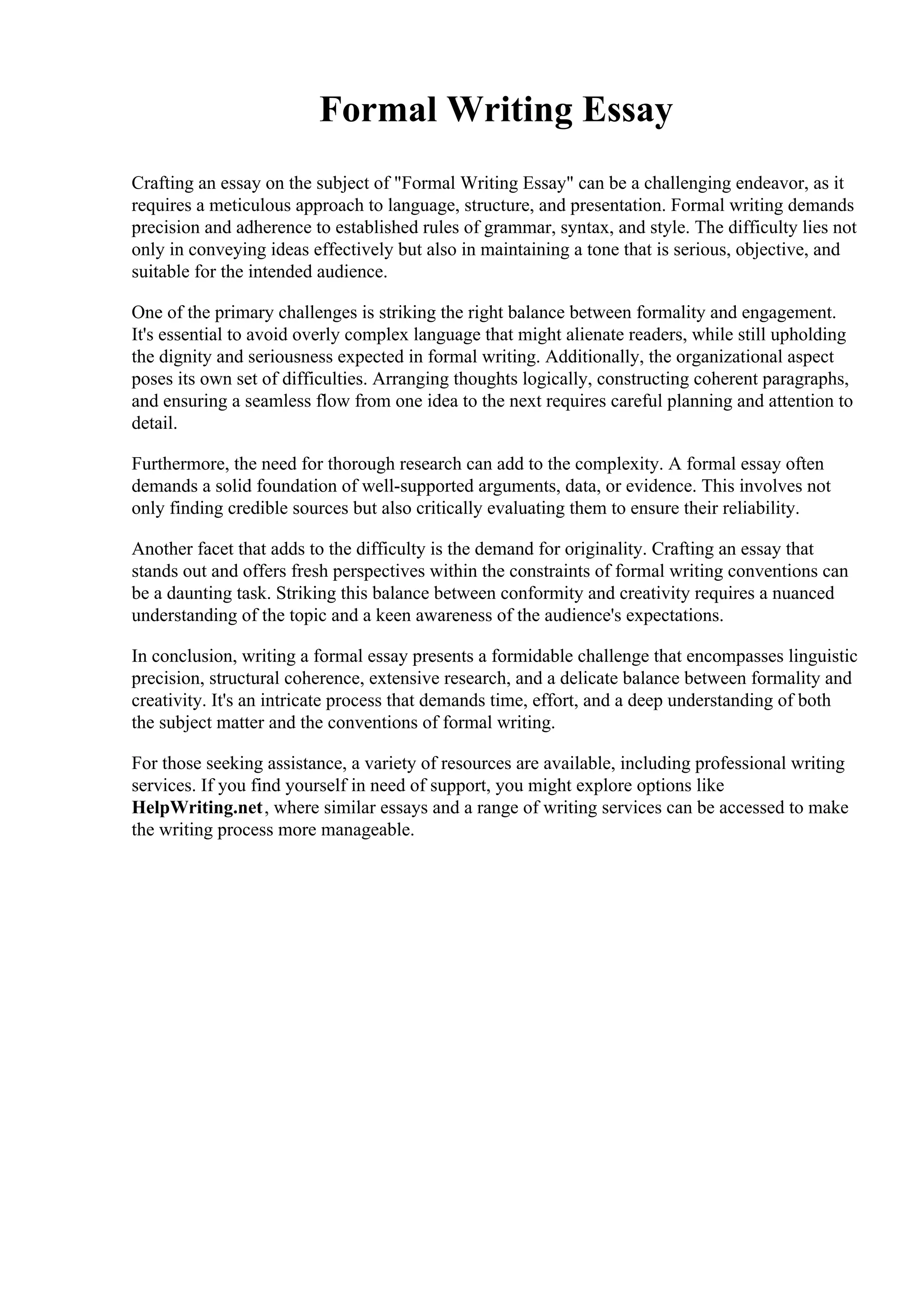 Formal Writing Essay.pdf | Homework and Study | Education