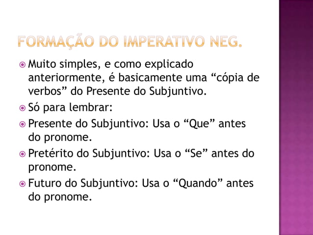 Formação do imperativo Negativo | PPT
