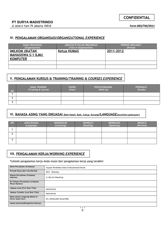 Form aplikasi karyawan (autosaved) | PDF