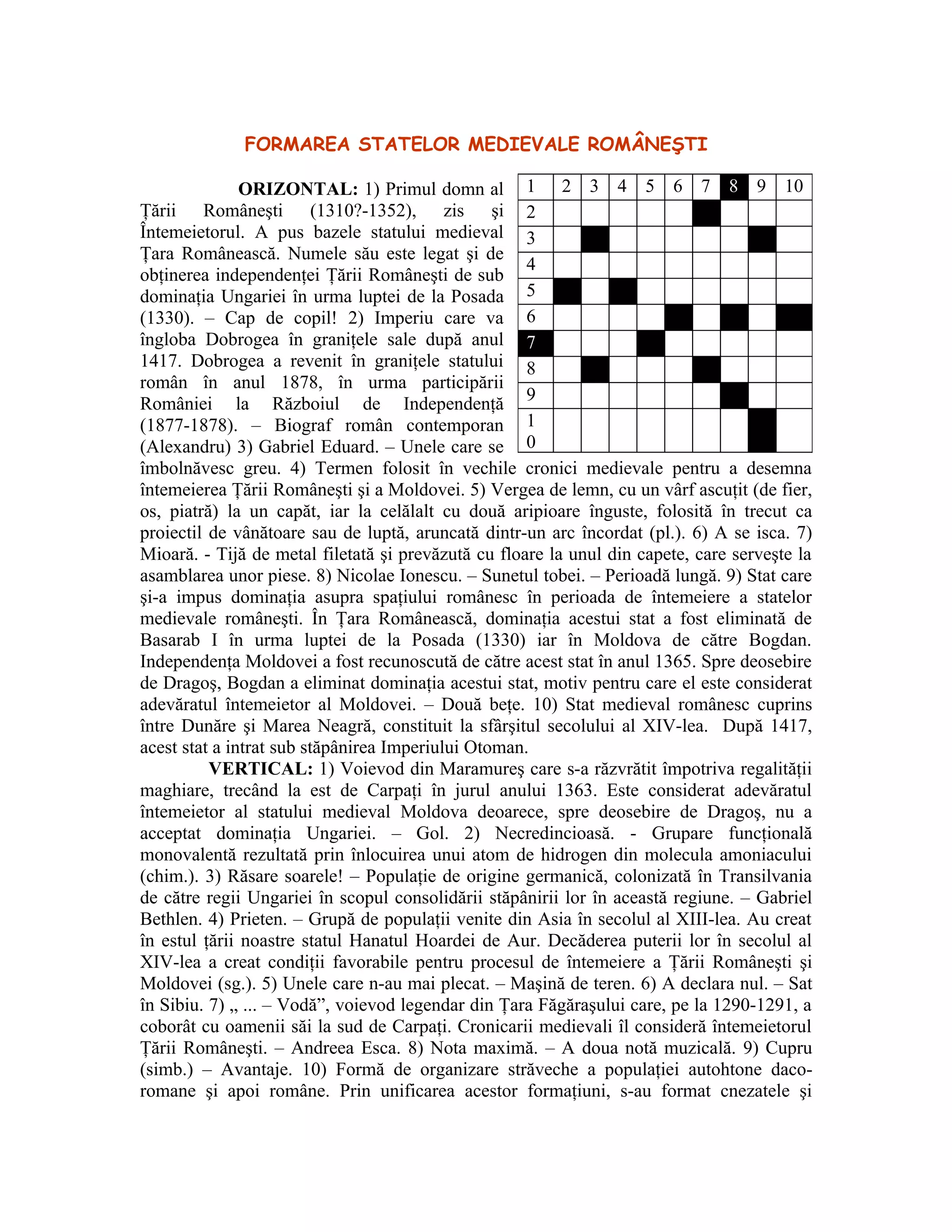 Formarea statelor medievale româneşti.doc.rebus | DOC