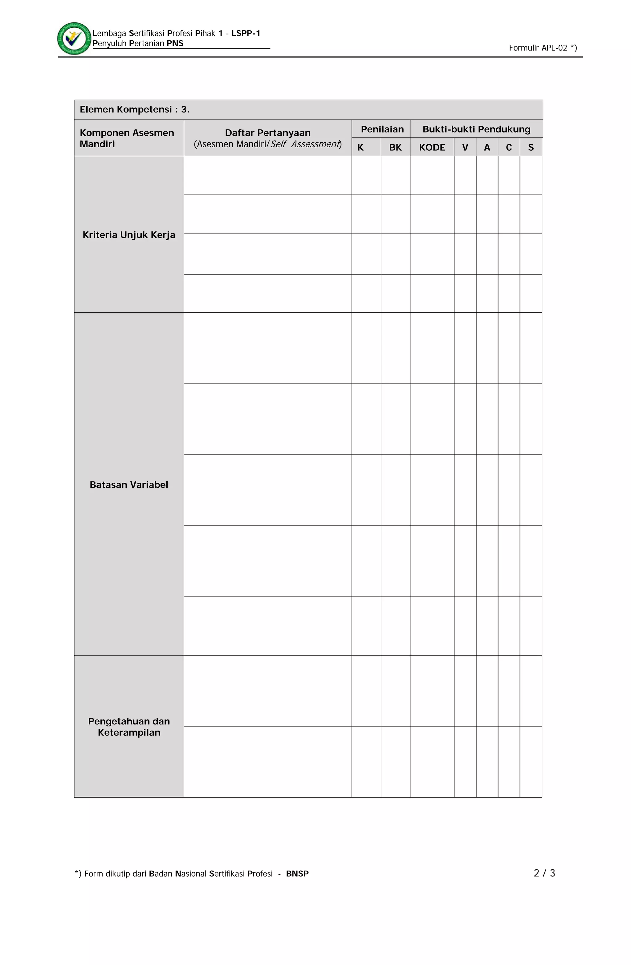 Form assesmen mandiri (fr apl 02) | PDF