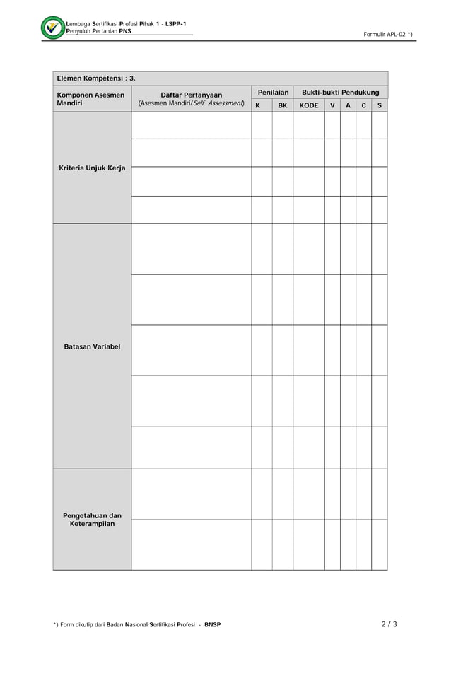 Form assesmen mandiri (fr apl 02) | PDF