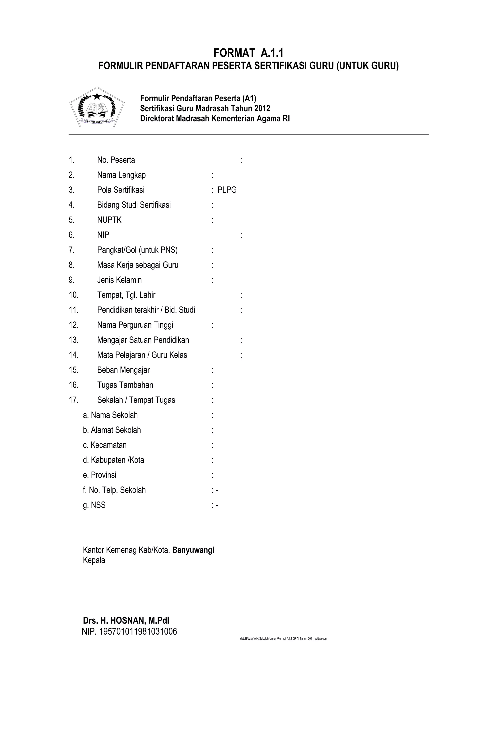Format a1-1biodata-unej-20123 | PDF