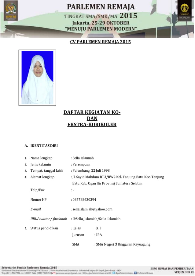 Format cv-parlemen-remaja-sella islamiah-sman 3 kayuagung | DOCX