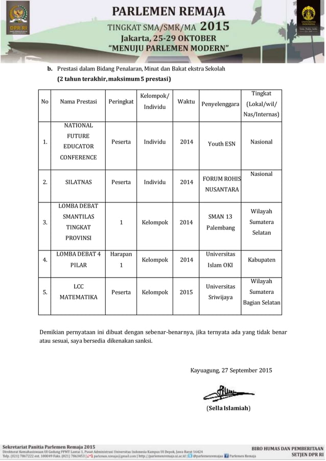 Format cv-parlemen-remaja-sella islamiah-sman 3 kayuagung | DOCX