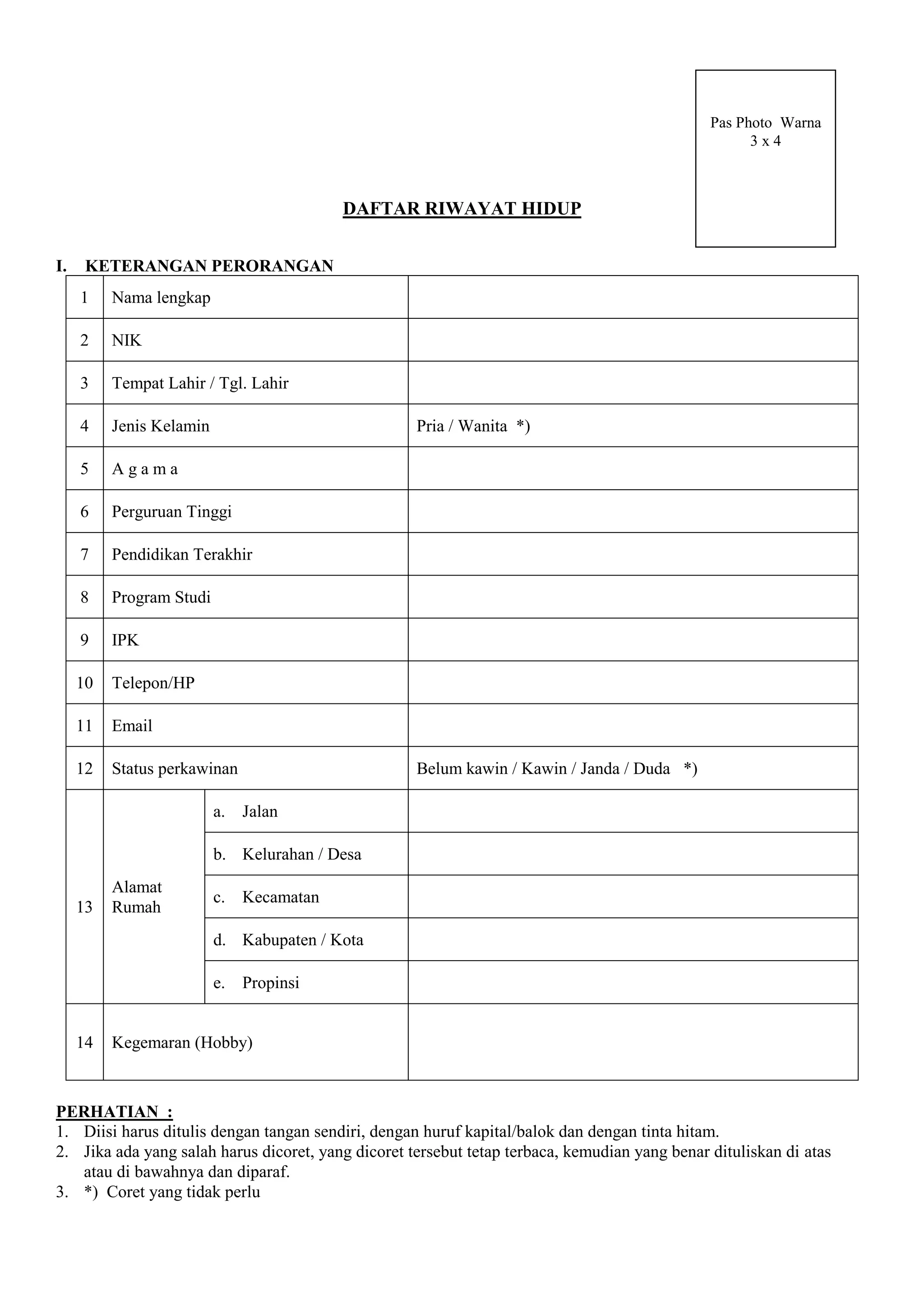 Format daftar-riwayat-hidup (1) | PDF
