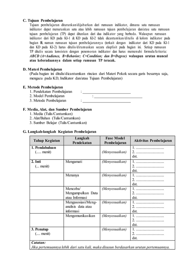 Format rpp-berdasarkan-permendikbud-nomor-81a-kurikulum-2013 | PDF