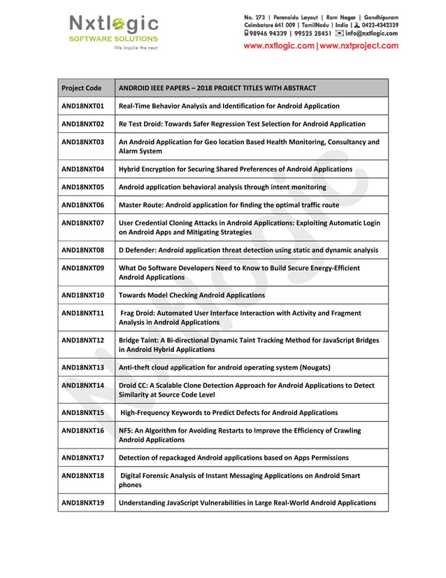ANDROID IEEE PAPERS – 2018 PROJECT TITLES | PDF