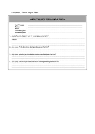 Format angket lesson study | PDF