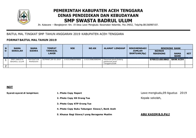 contoh Format baitul mal | DOCX