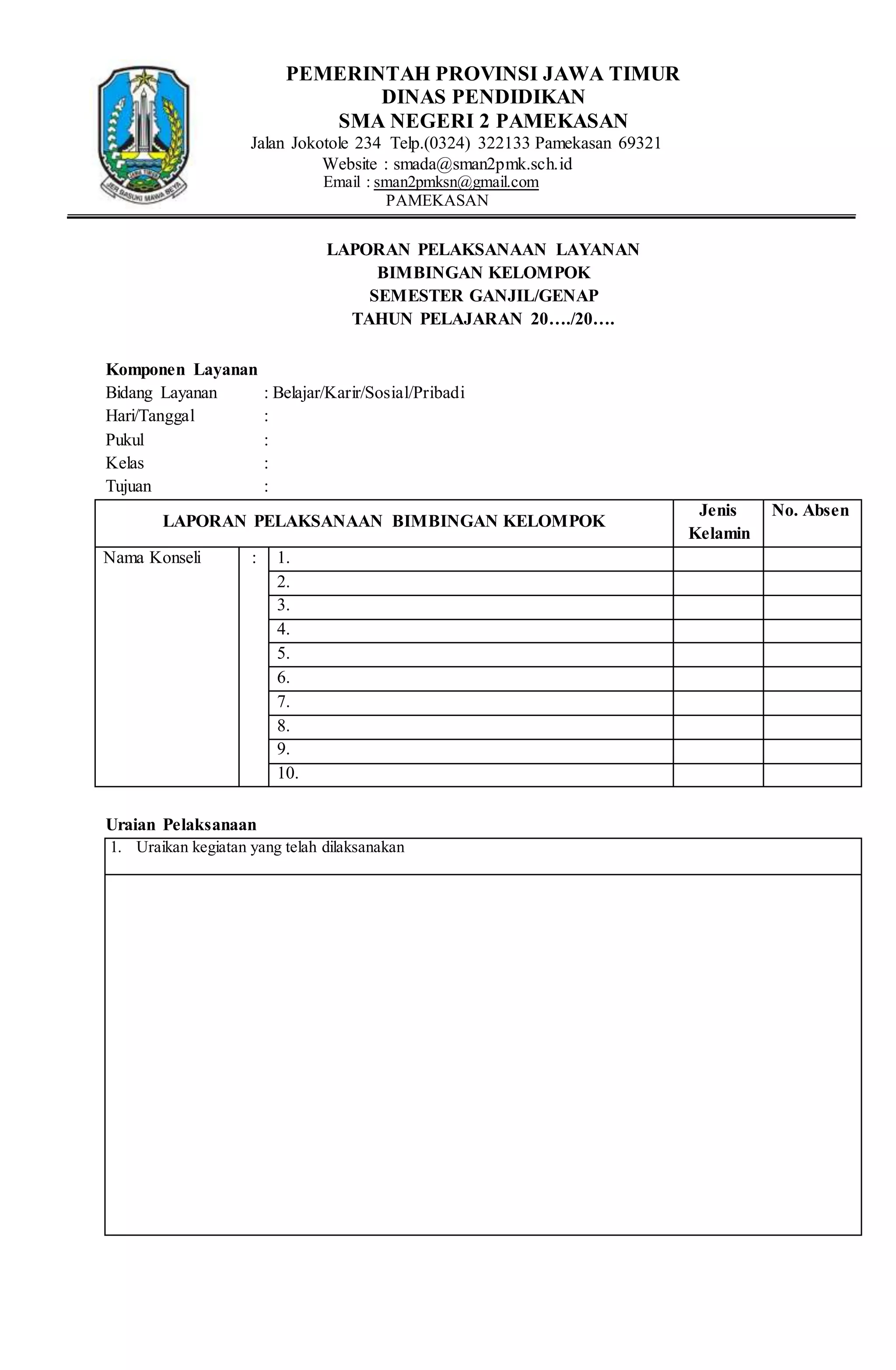 Contoh Laporan bimbingan kelompok | DOCX