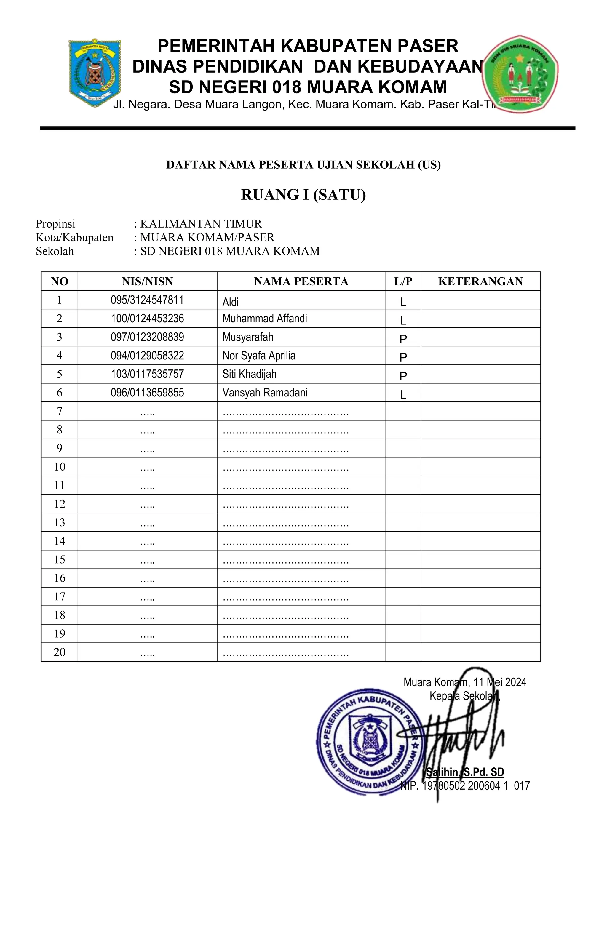 FORMAT DAFTAR PESERTA UJIAN SEKOLAH.docx