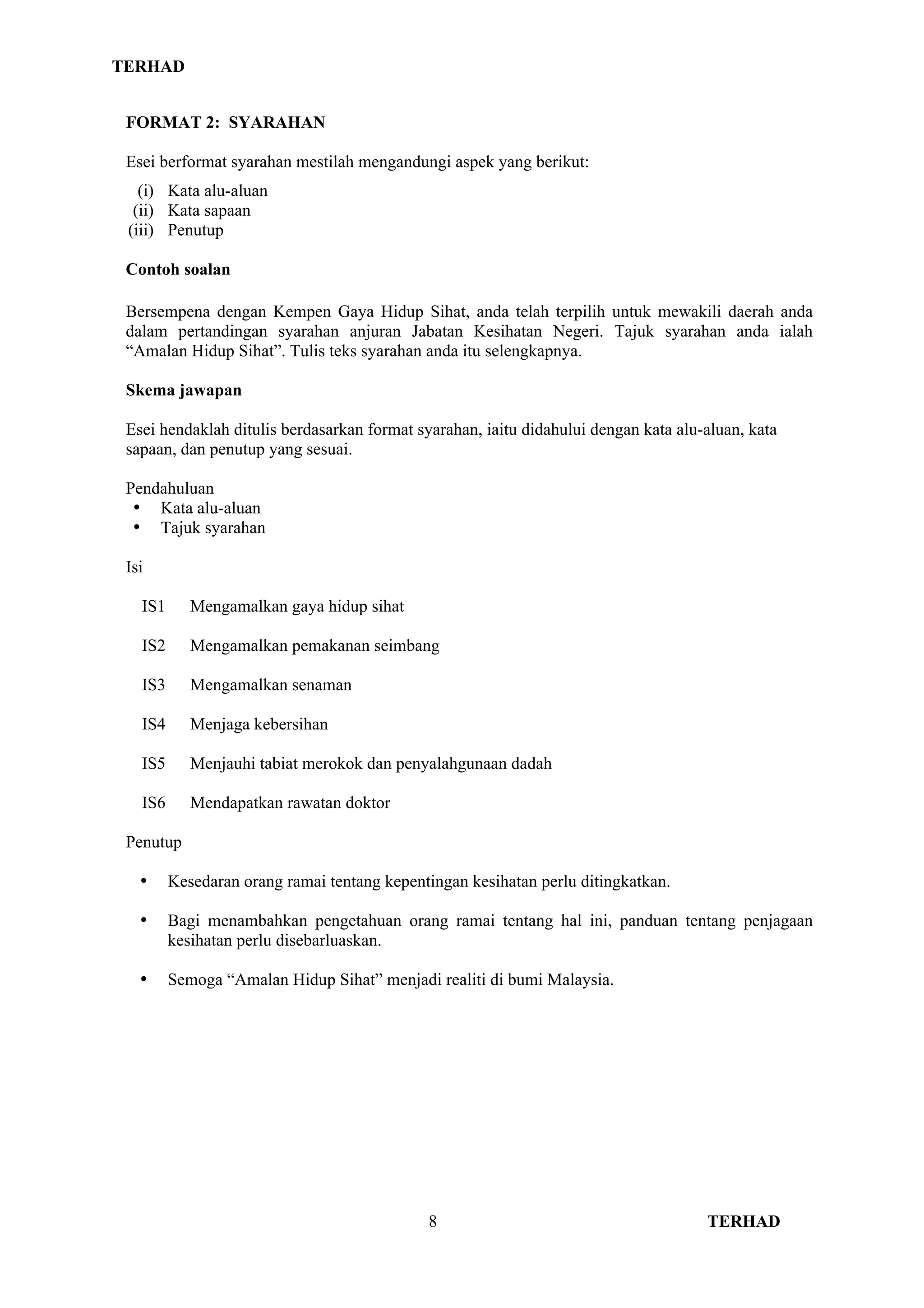 Format dan Contoh penulisan esei berformat | PDF