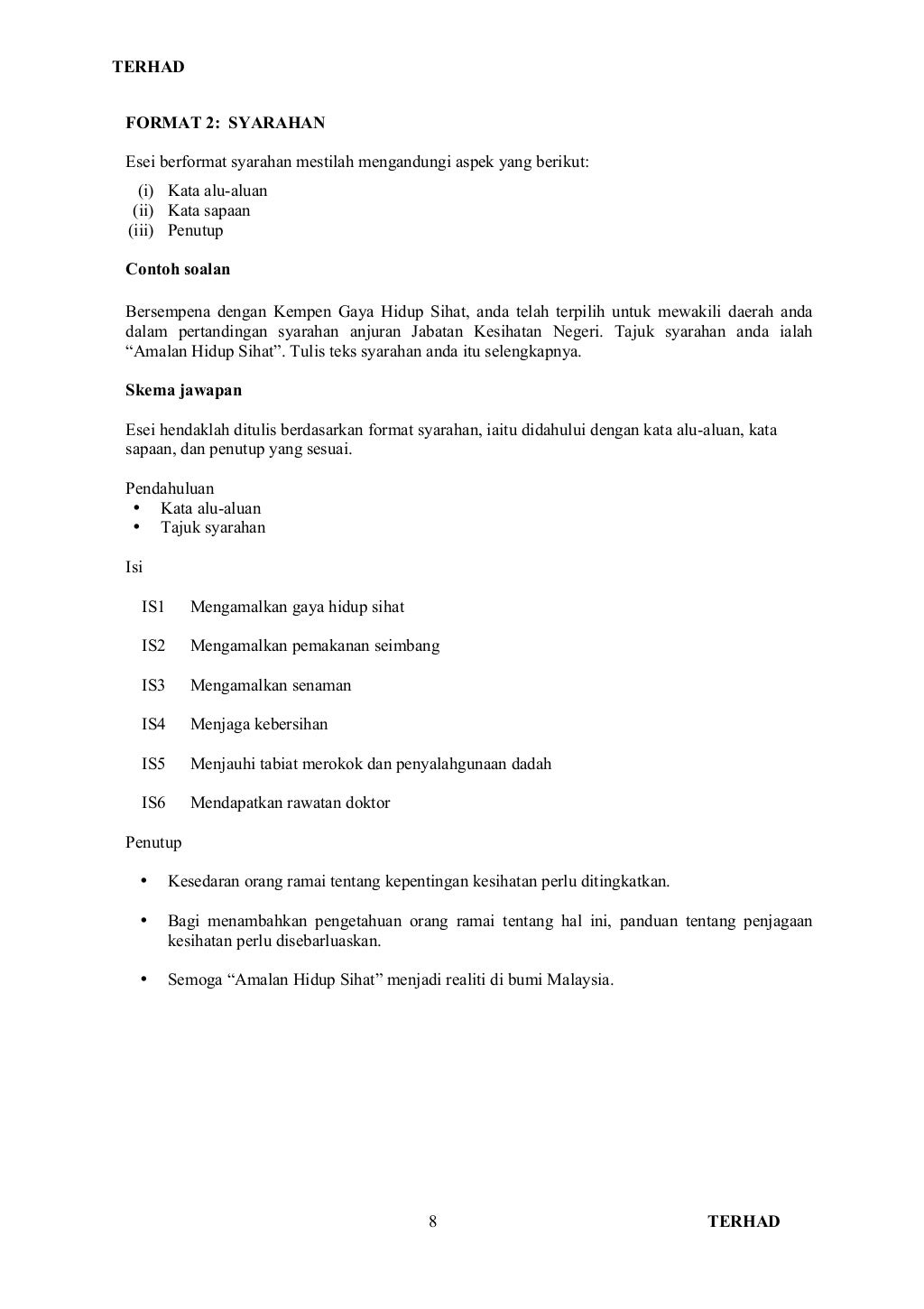 Format dan Contoh penulisan esei berformat