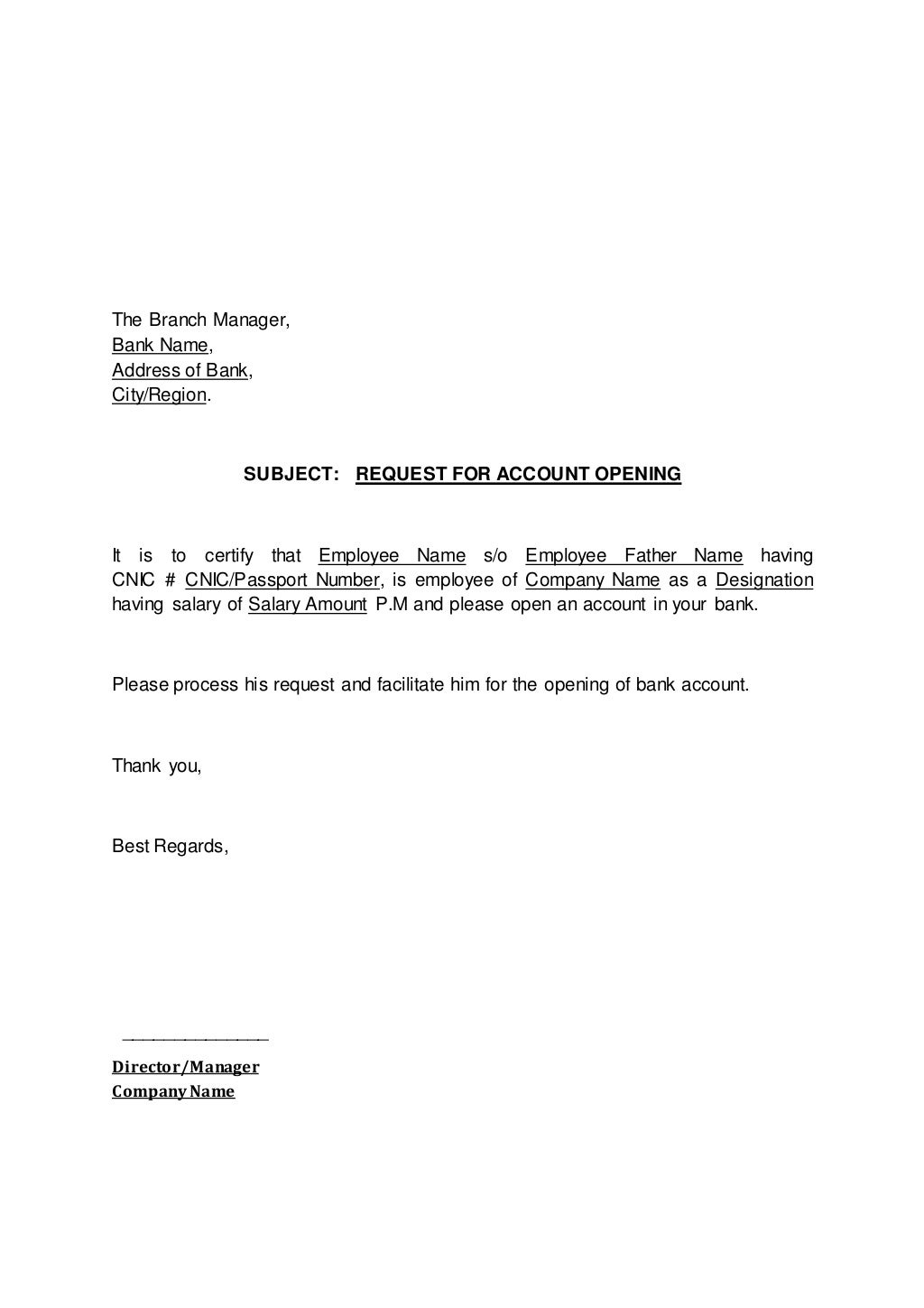 Format Of Bank Account Opening Request Format Of Bank Account Opening Request